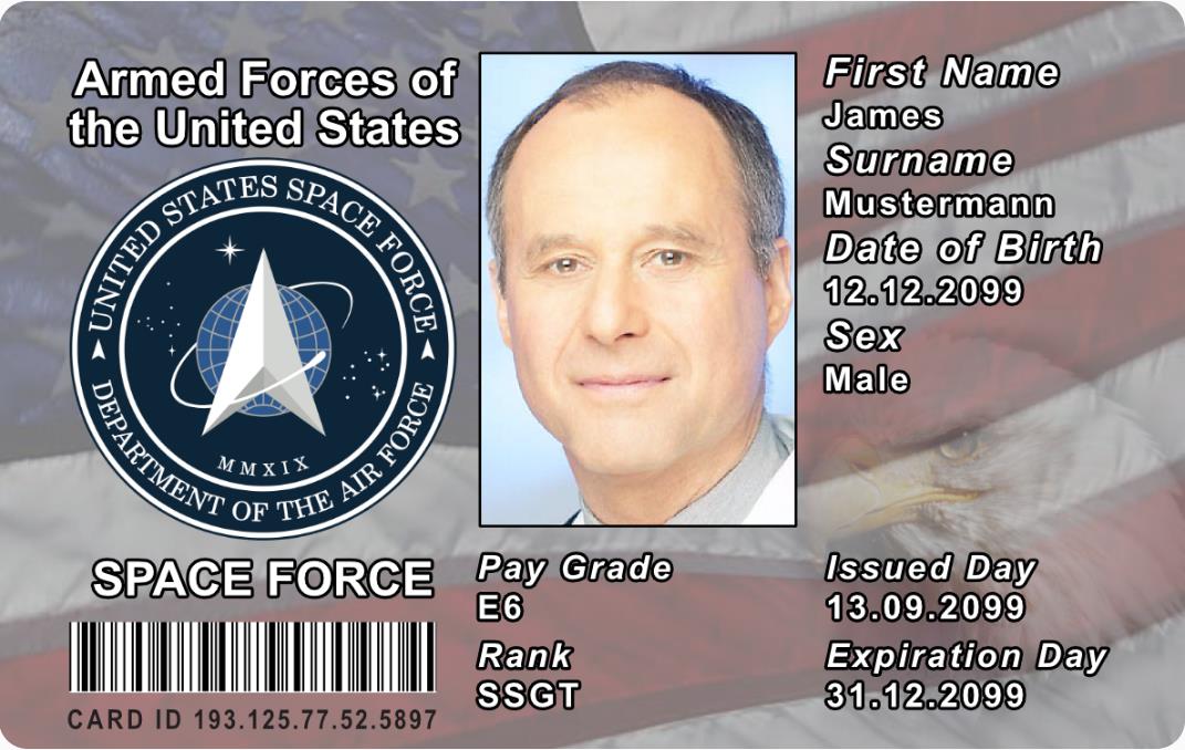US Space Force Ausweis als hochwertige Plastikkarte