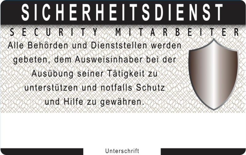 Sicherheitsdienst-Ausweis als hochwertige Plastikkarte