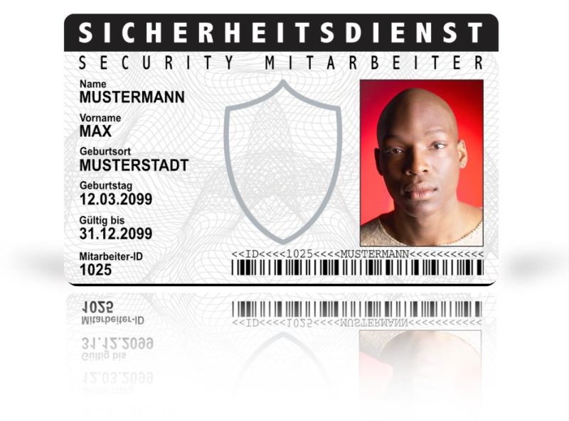 Sicherheitsdienst-Ausweis als hochwertige Plastikkarte