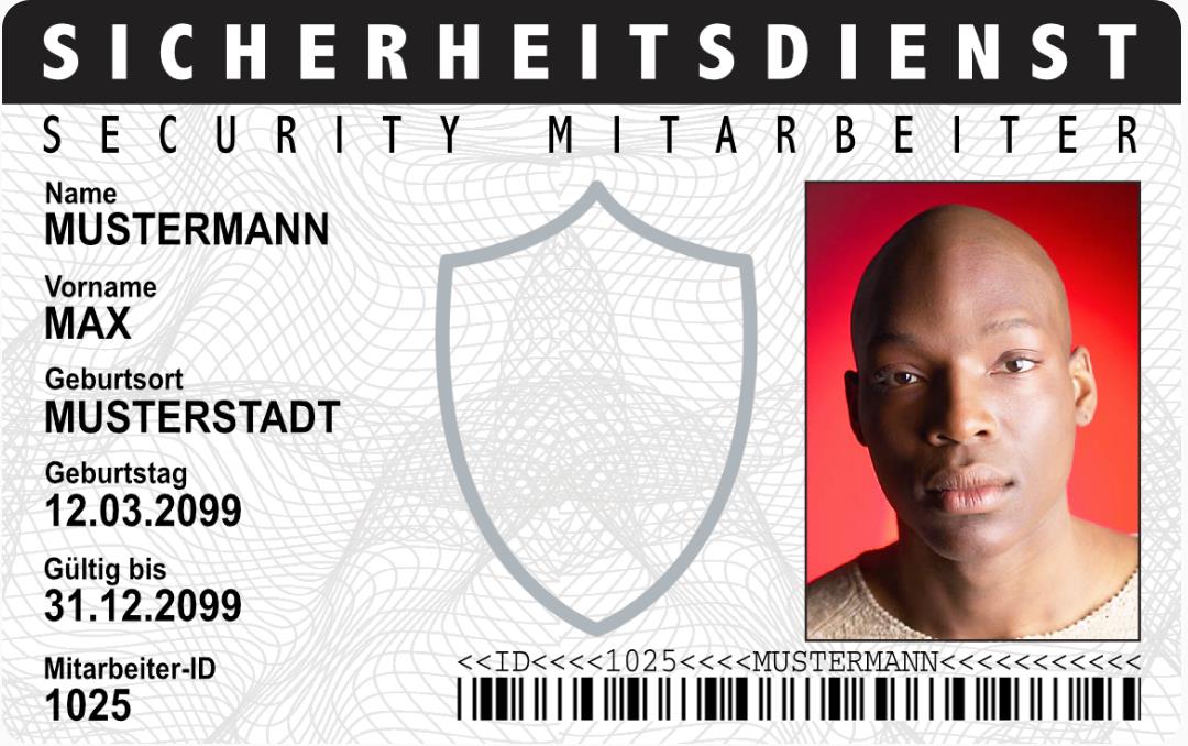 Sicherheitsdienst-Ausweis als hochwertige Plastikkarte