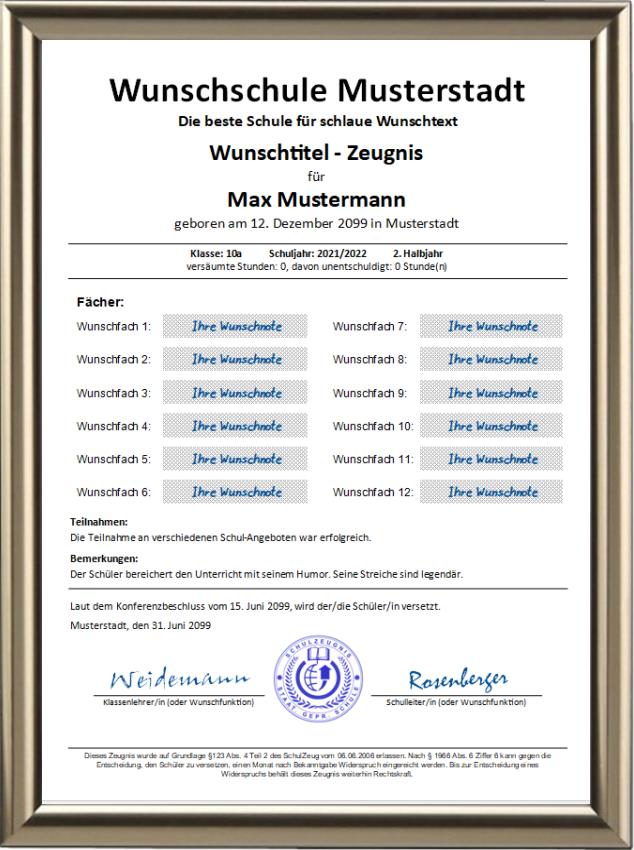 Universelles Zeugnis - Komplett personalisierbar