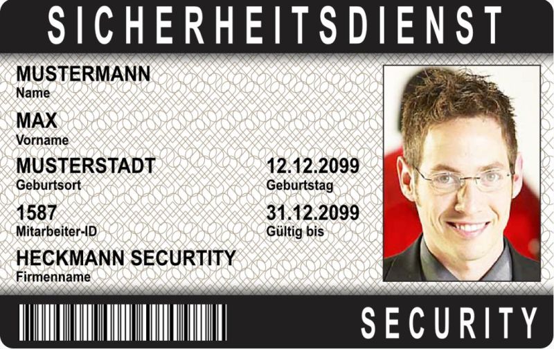 Sicherheitsdienst-Ausweis als hochwertige Plastikkarte